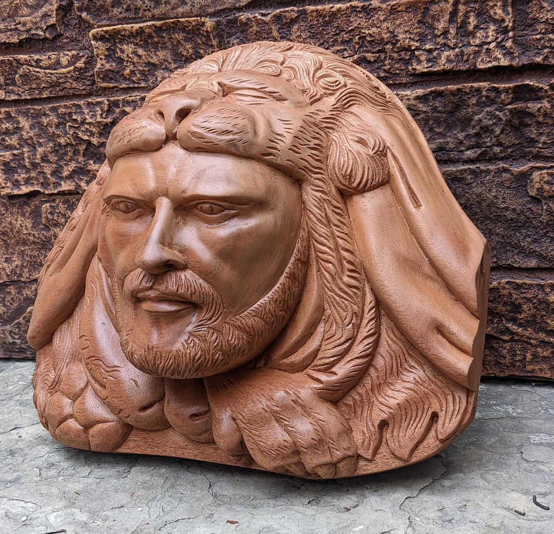 Roman Greek Solid WOOD Carving Hercules W/ Lion Sculptural Potsam ...
