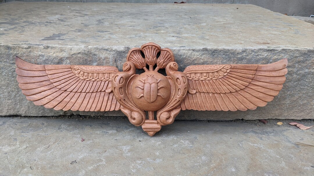 Egyptian Winged Scarab Wadjet Pediment Hieroglyph Sculptural Wall ...