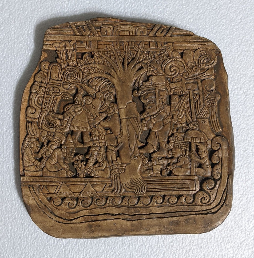 Estela Maya Azteca 5 Árbol de la Vida Izapa Escultura Olmeca placa de ...