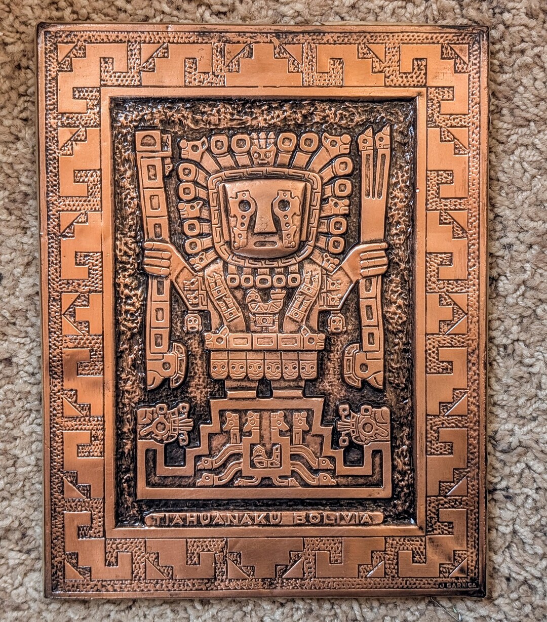 Inca Viracocha Tiwanaku Gateway Sun Sculptural Wall Relief Plaque Metal ...