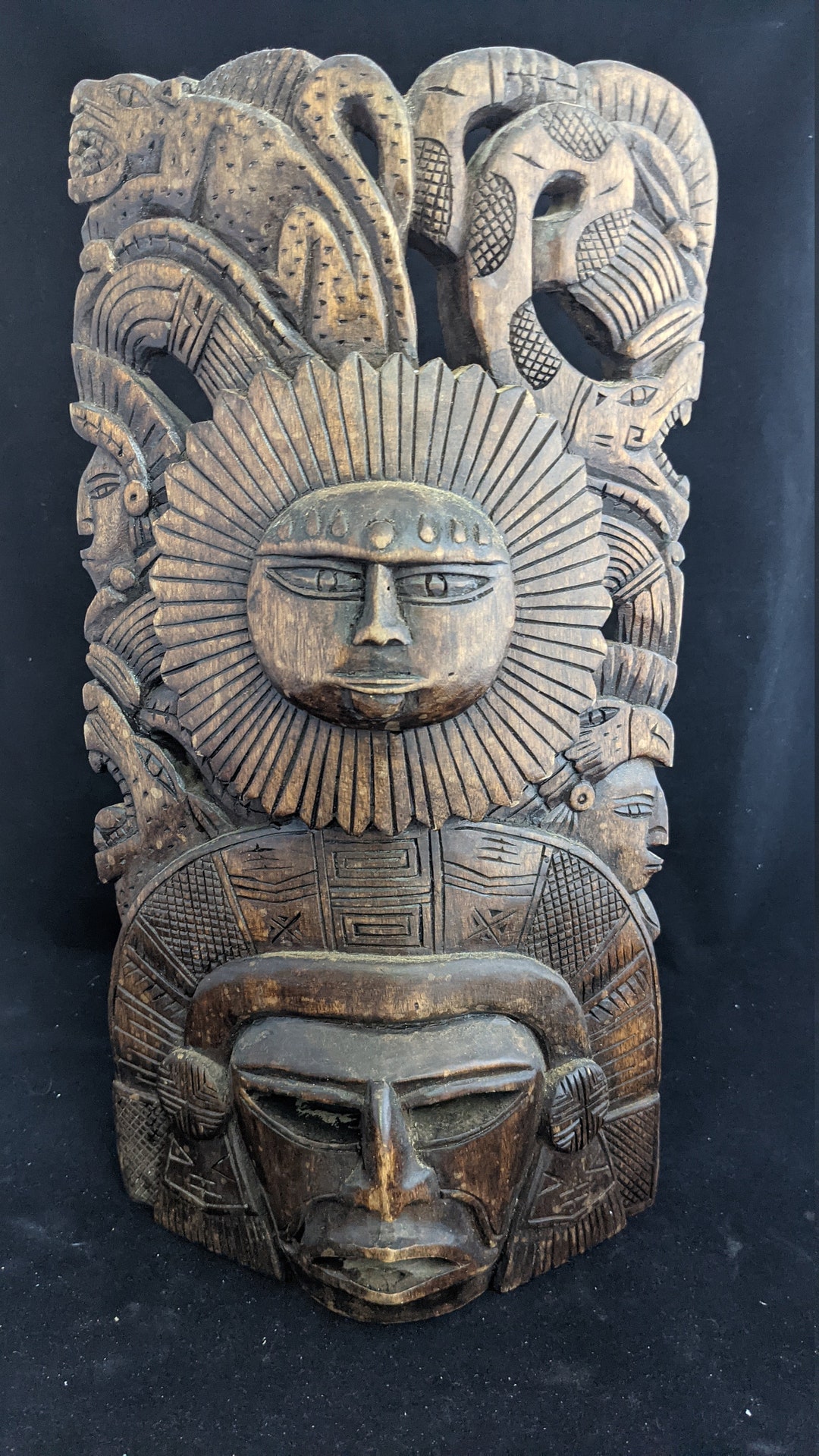 Aztec Mayan Mask Carved Wood 16" - Etsy