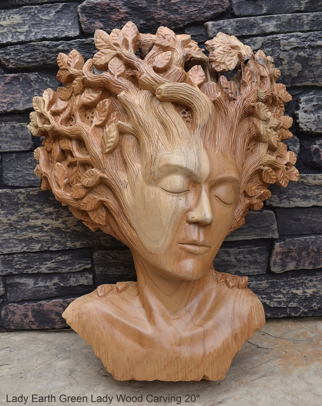 Lady Earth Greenwoman Green Wood Carving Hand Made 20 - Etsy UK