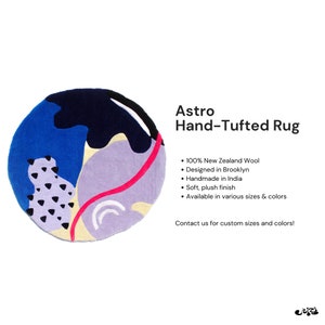 Retro Futuristic Round Hand Tufted Wool Rug, Abstract Purple and Blue ...