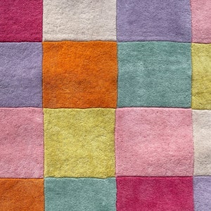 Colorful Checkered Hand Tufted Rug, Eclectic Wool Area Rug in Various ...