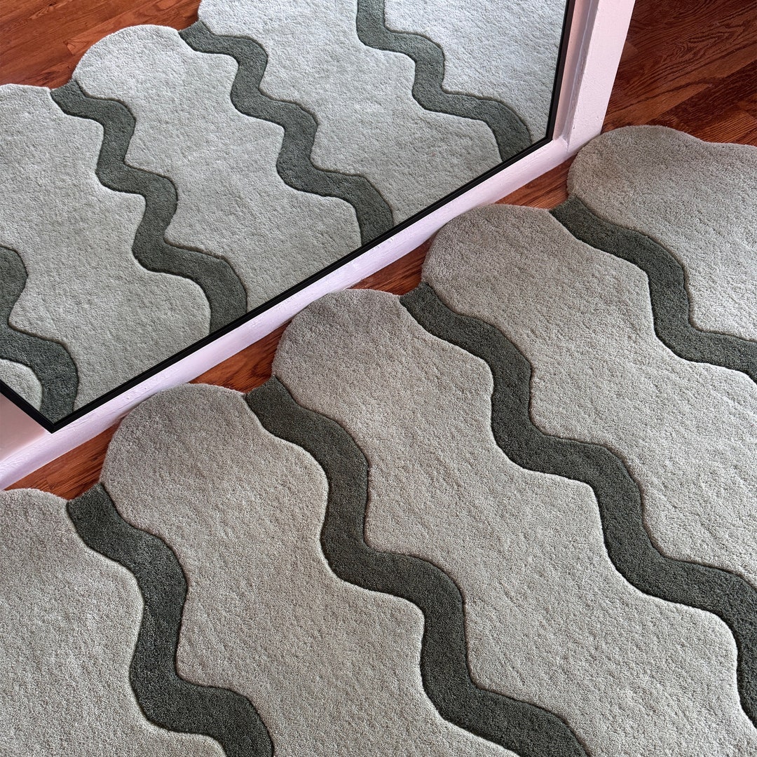 Sculpted Edge Hand Tufted Rug, Wavy Wool Area Rug Irregular Shape - Etsy