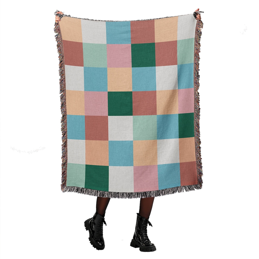 Colorful Checkered Woven Throw Blanket, Cotton Multicolor Blanket for ...