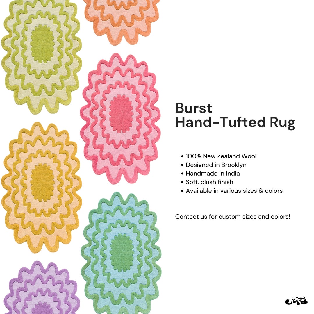 Burst Hand Tufted Wool Rug, Colorful Irregular Area Rug - Etsy