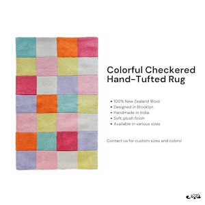 Colorful Checkered Hand Tufted Rug, Eclectic Wool Area Rug in Various ...