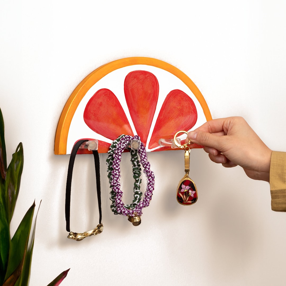 Hand Painted Ceramic Blood Orange Slice Key Holder, Unique Wall Storage ...