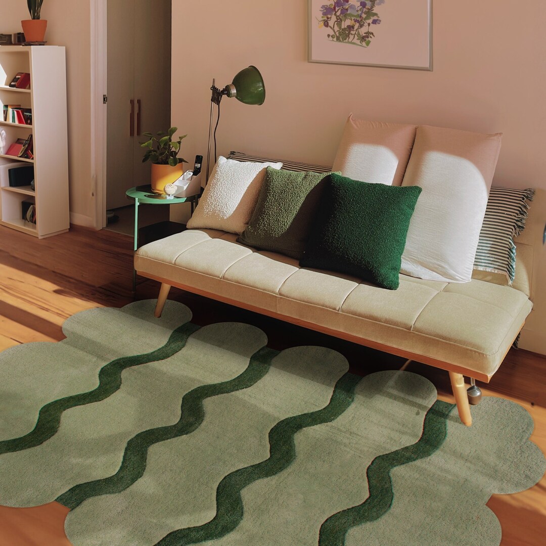 Sculpted Edge Hand Tufted Rug, Wavy Wool Area Rug Irregular Shape - Etsy