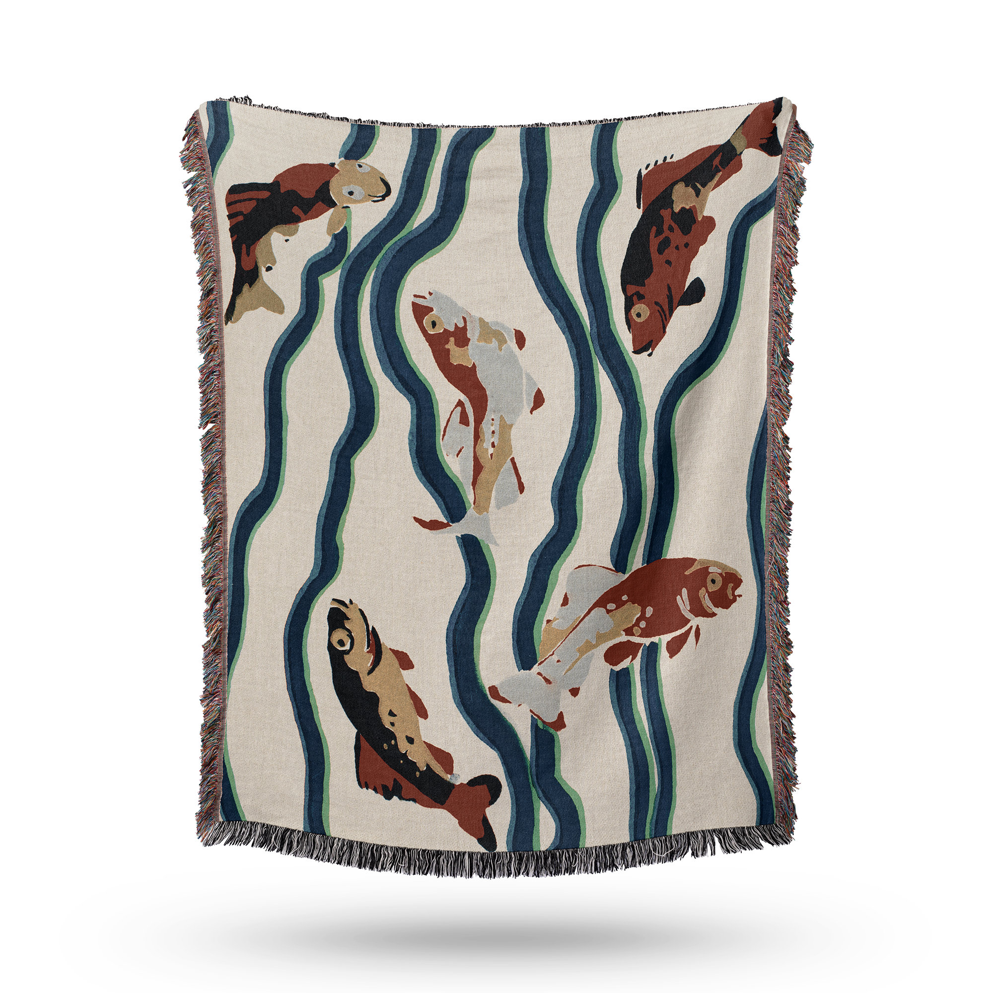 Koi Fish Woven Throw Blanket, Unique Woven Art Tapestry Couch Throw ...