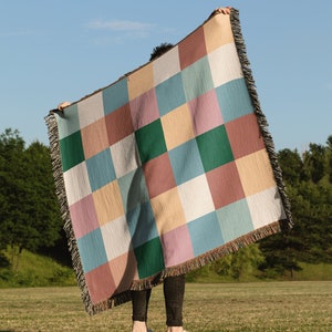 Colorful Checkered Woven Throw Blanket, Cotton Multicolor Blanket for ...
