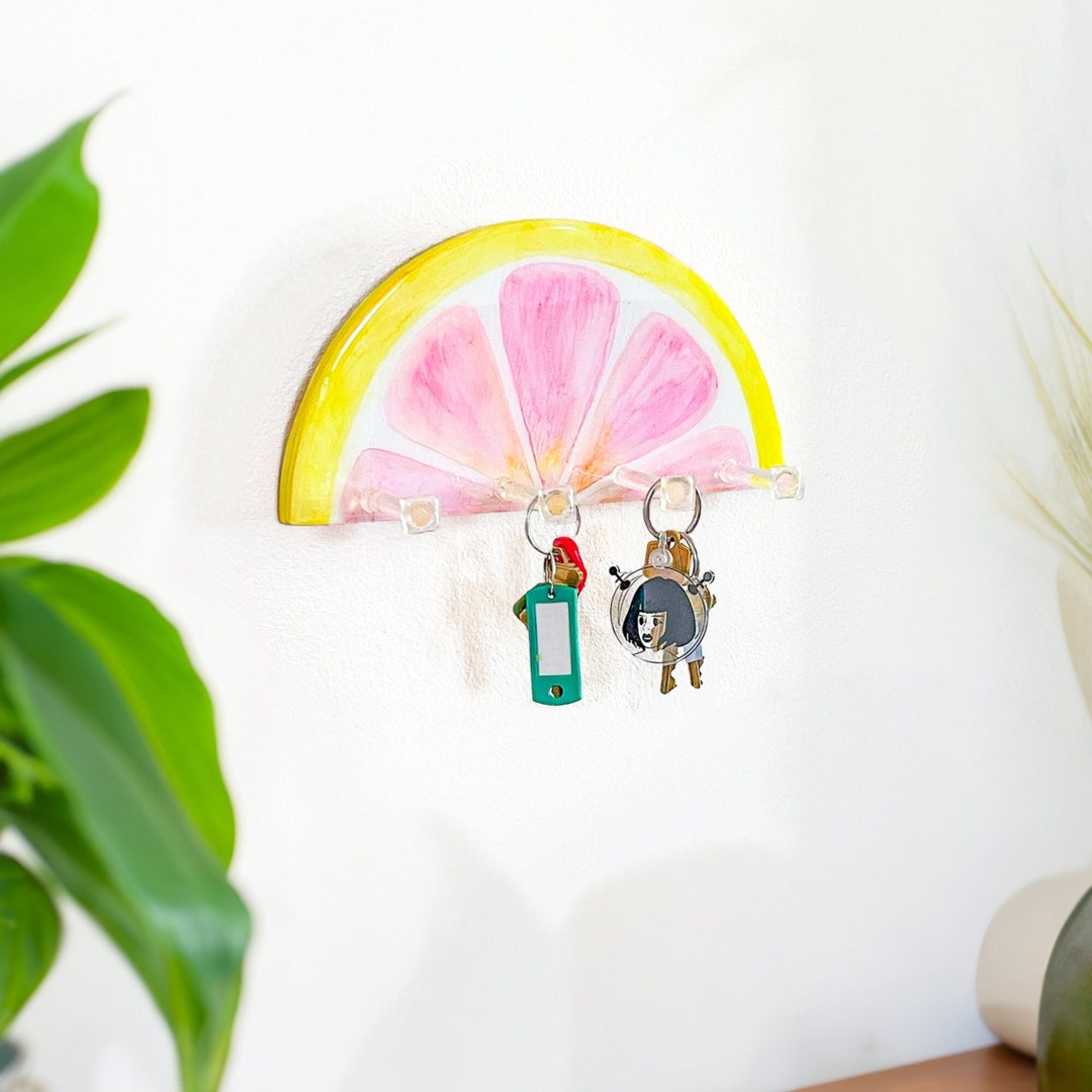 Handmade Pink Grapefruit Slice Key Holder, Unique Wood Entryway ...