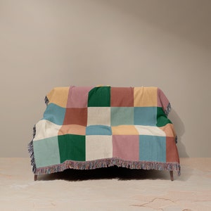 Colorful Checkered Woven Throw Blanket, Cotton Multicolor Blanket for ...