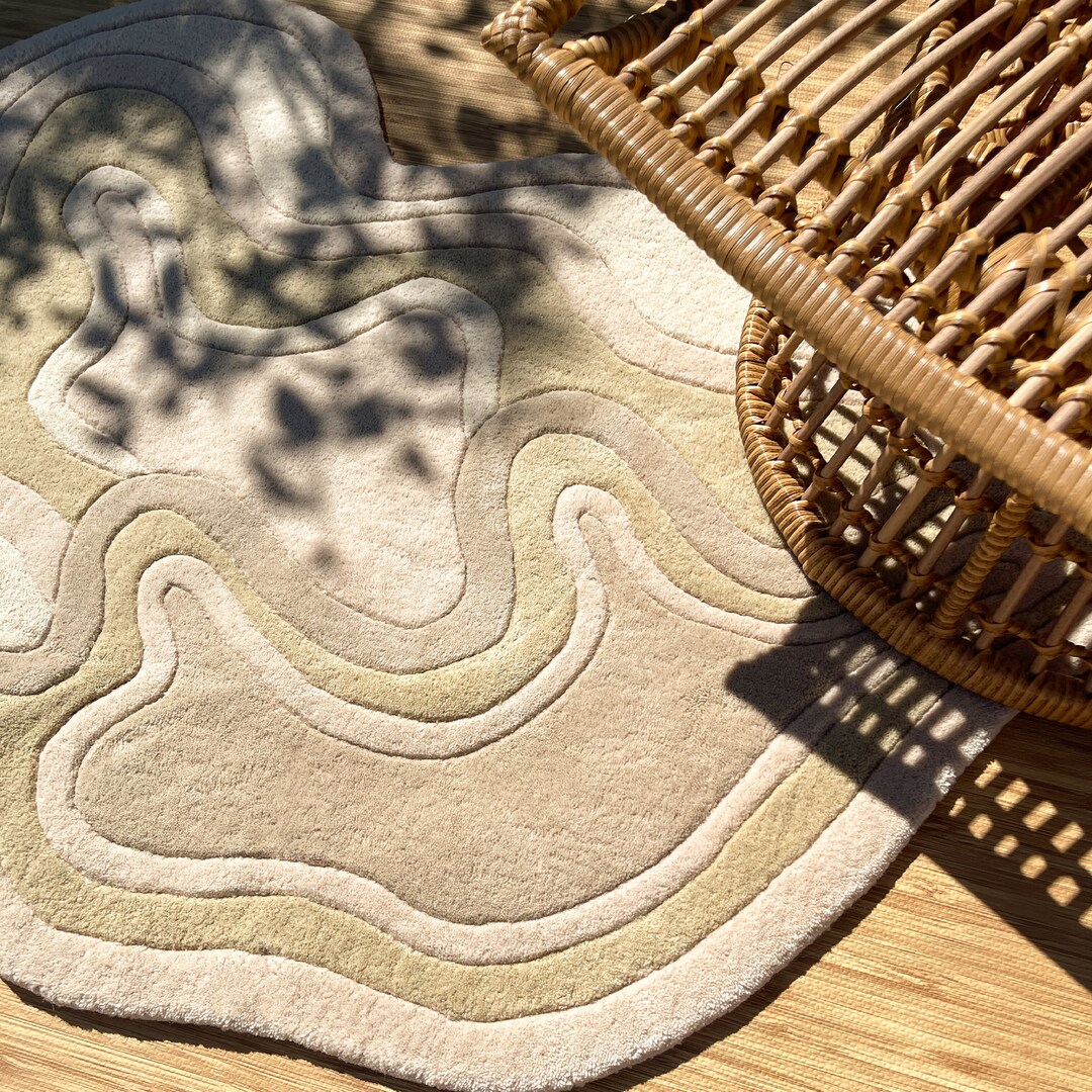 Rolling Tides Hand Tufted Irregular Rug, Wavy Wool Natural Area Rug - Etsy