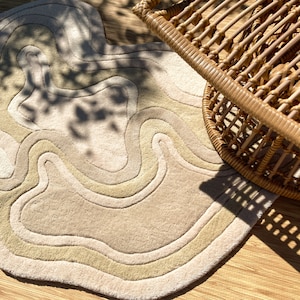 Rolling Tides Hand Tufted Irregular Rug, Wavy Wool Natural Area Rug - Etsy