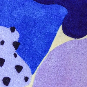 Retro Futuristic Round Hand Tufted Wool Rug, Abstract Purple and Blue ...