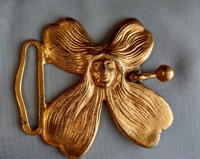 Antique 1900 Art Nouveau Lucky Smiling Lady Four Leaf Clover Shamrock ...