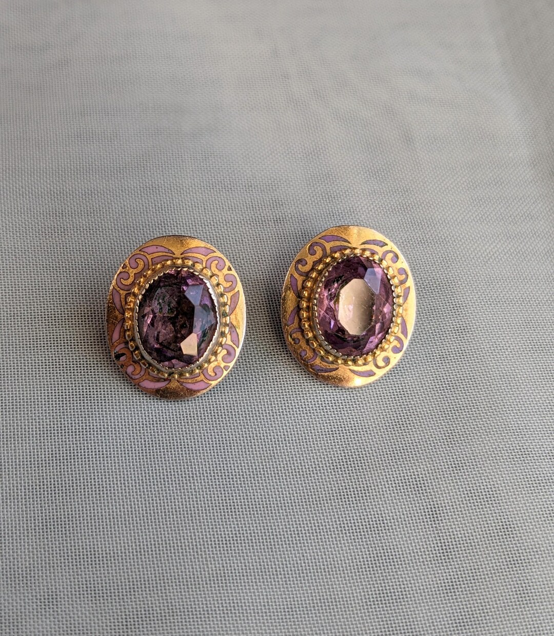 Antique Victorian Hand Tooled Paste Stone Gold Clip on Earrings - Etsy