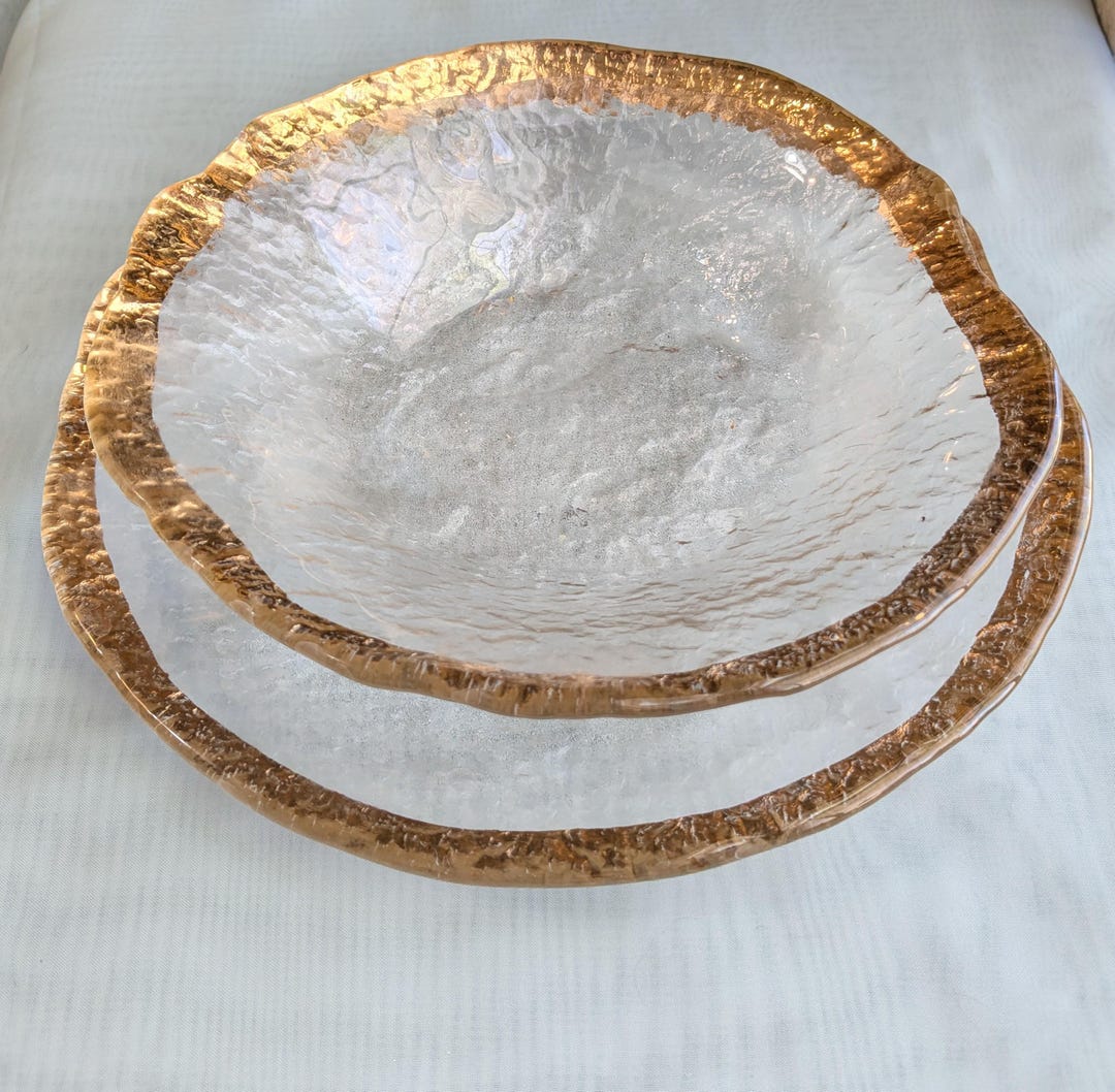 Crystal Arte IVV Italian Glacier Ice Bowl and Plate Set 10k Gold Trim ...
