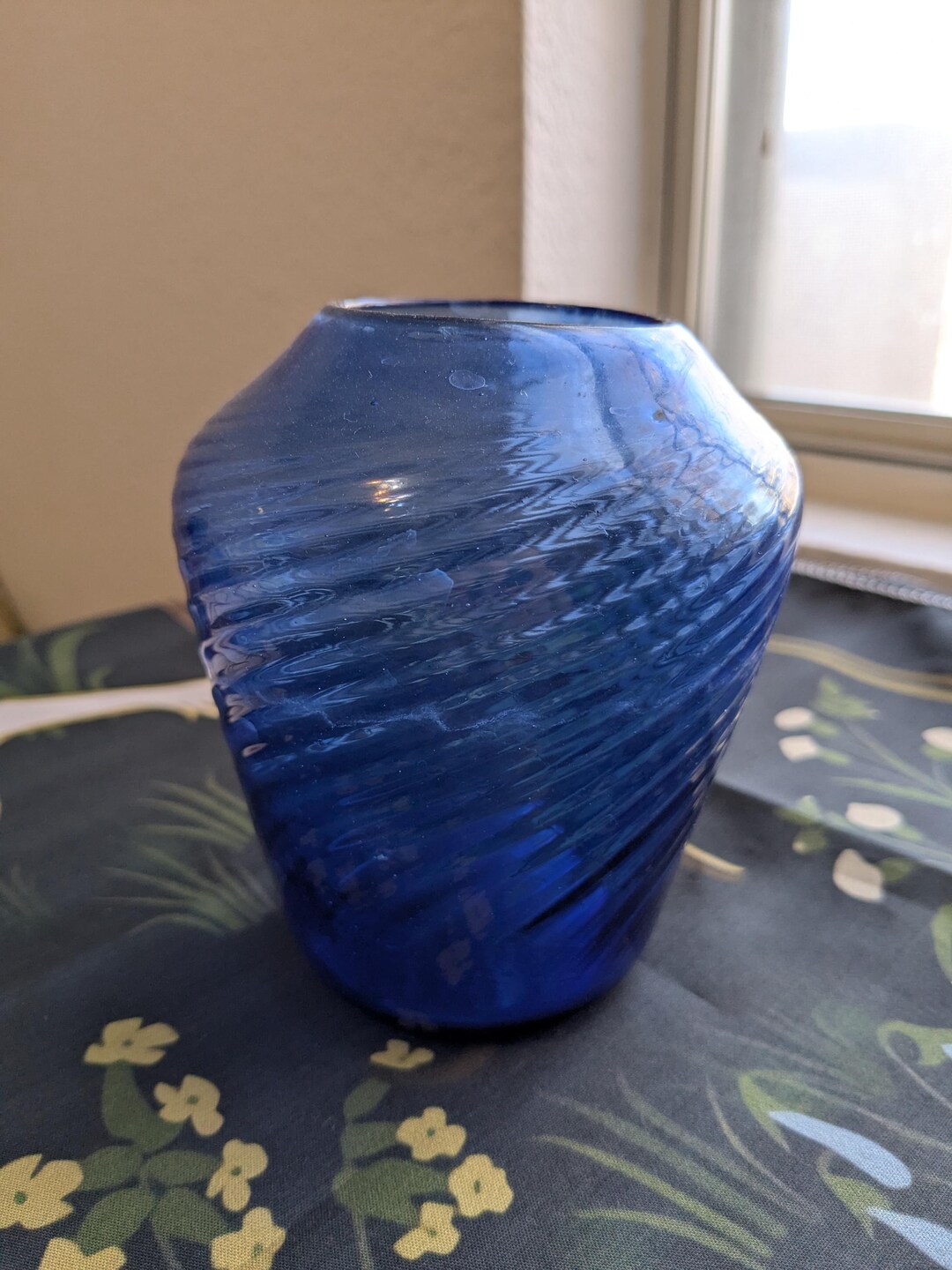 Vintage Cobalt Blue Glass Urn Vase Votive Antique Swirl Hand Blown ...