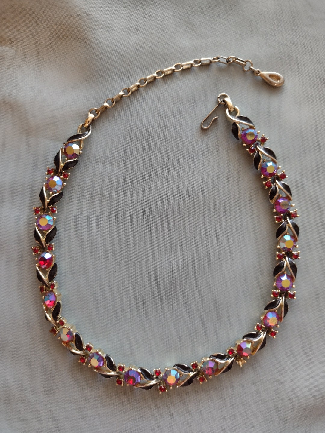 Lisner Scarlet Red and Black Crystal Vintage Costume Jewelry Necklace ...