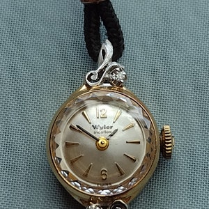 Vintage 14k Yellow Gold 1940 Wyler Incaflex Wrist Watch Diamonds Black ...