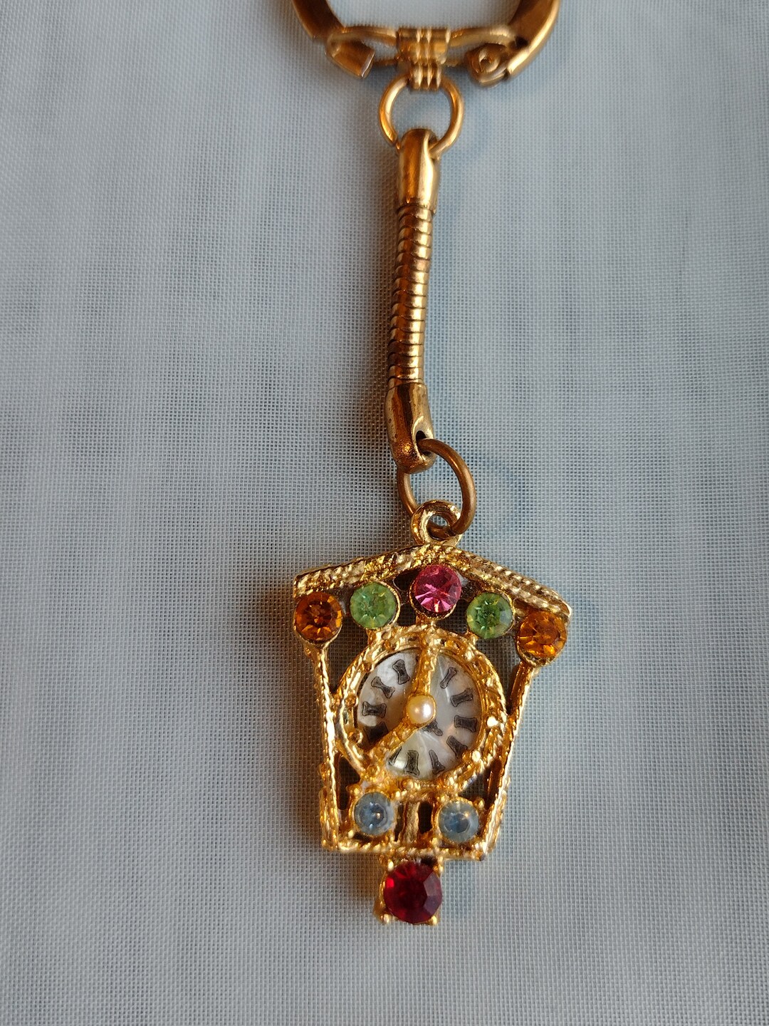 Vintage Retro Gold Tone Antique Wall Clock Key Chain With Rhinestone ... Vintage Retro Gold Tone Antique Wall Clock Key Chain With Rhinestone ...