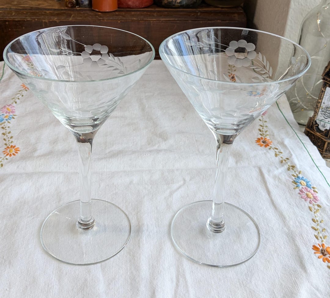 Vintage Princess House Heritage Crystal Martini Glasses MCM Barware ...