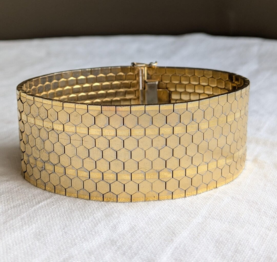 Vintage 1970's 18k Gold Plated Honeycomb Design Articulated Bracelet Please Read - Etsy