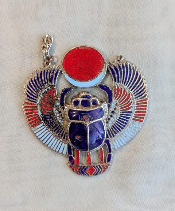 Huge Retro Egyptian Revival Scarab Pendant Enamel Col… - Gem