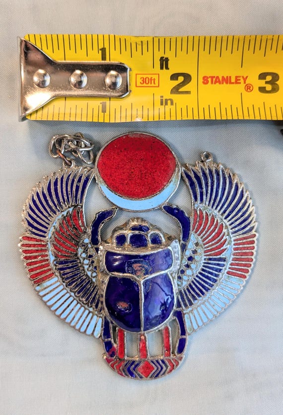 Huge Retro Egyptian Revival Scarab Pendant Enamel Col… - Gem