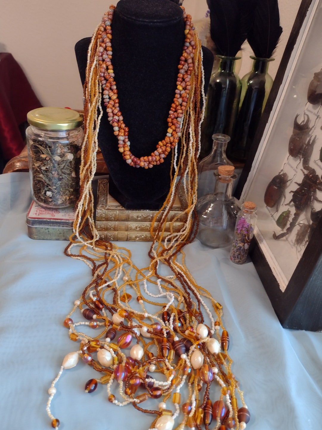 To Autumn: Long Beaded Fall Color Themed Statement Jewelry Necklaces ...