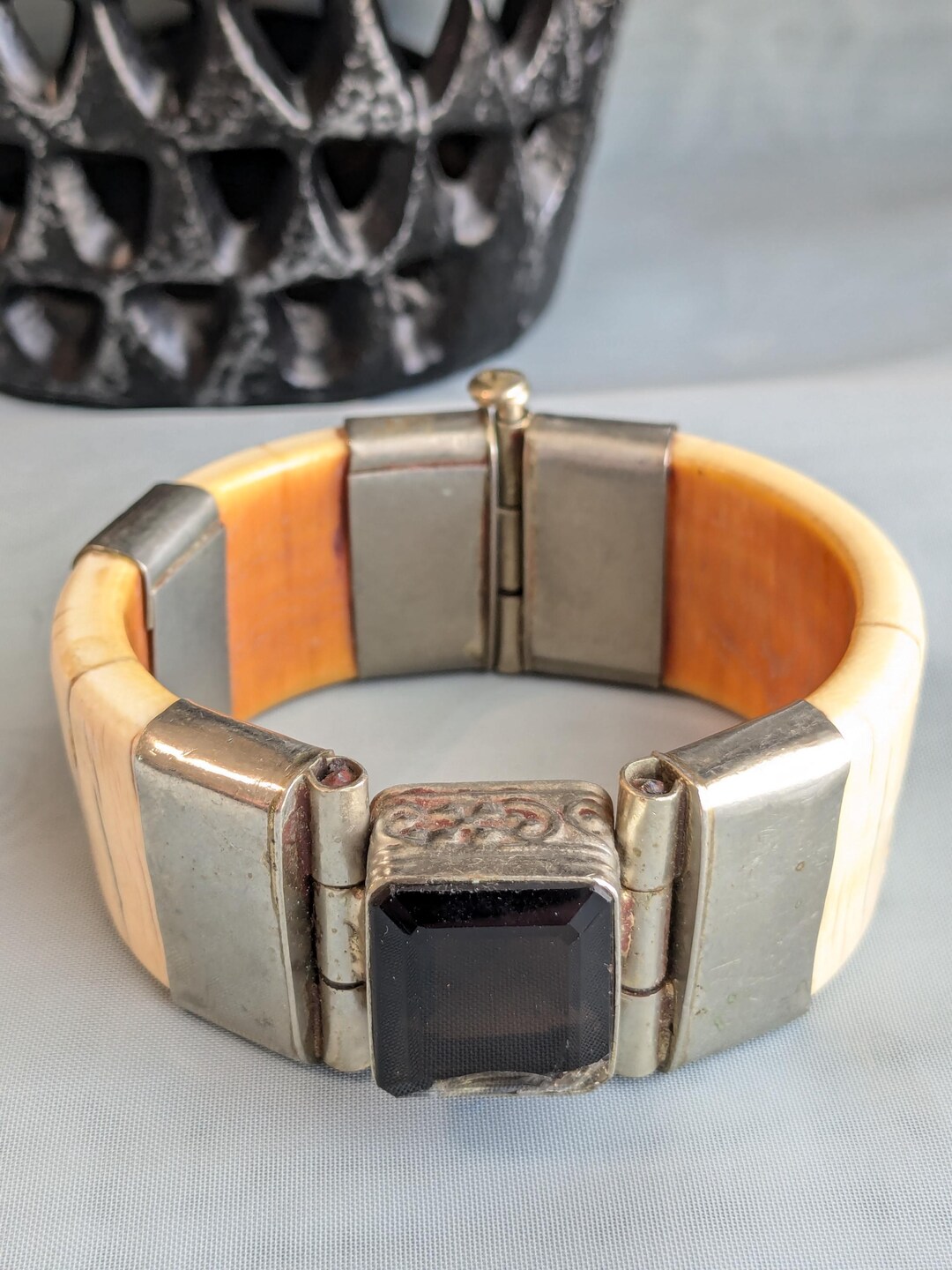 Vintage Hinged Locking Bangle Bracelet With Key Pin and Glass Stone - Etsy