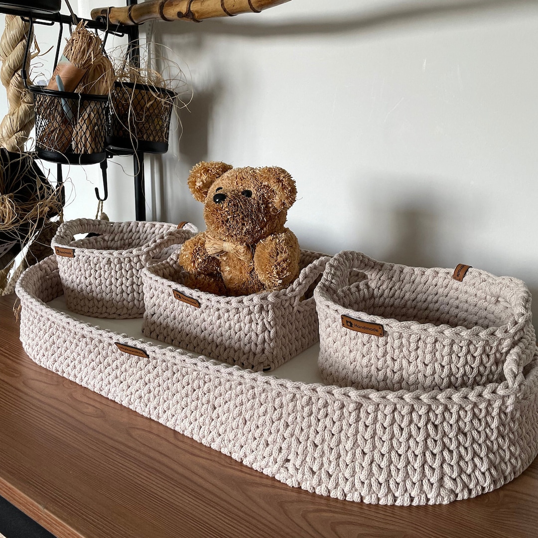 Baby Changing Basket; Wood Bottom and Cotton Frame; Change Pad; Baby ...