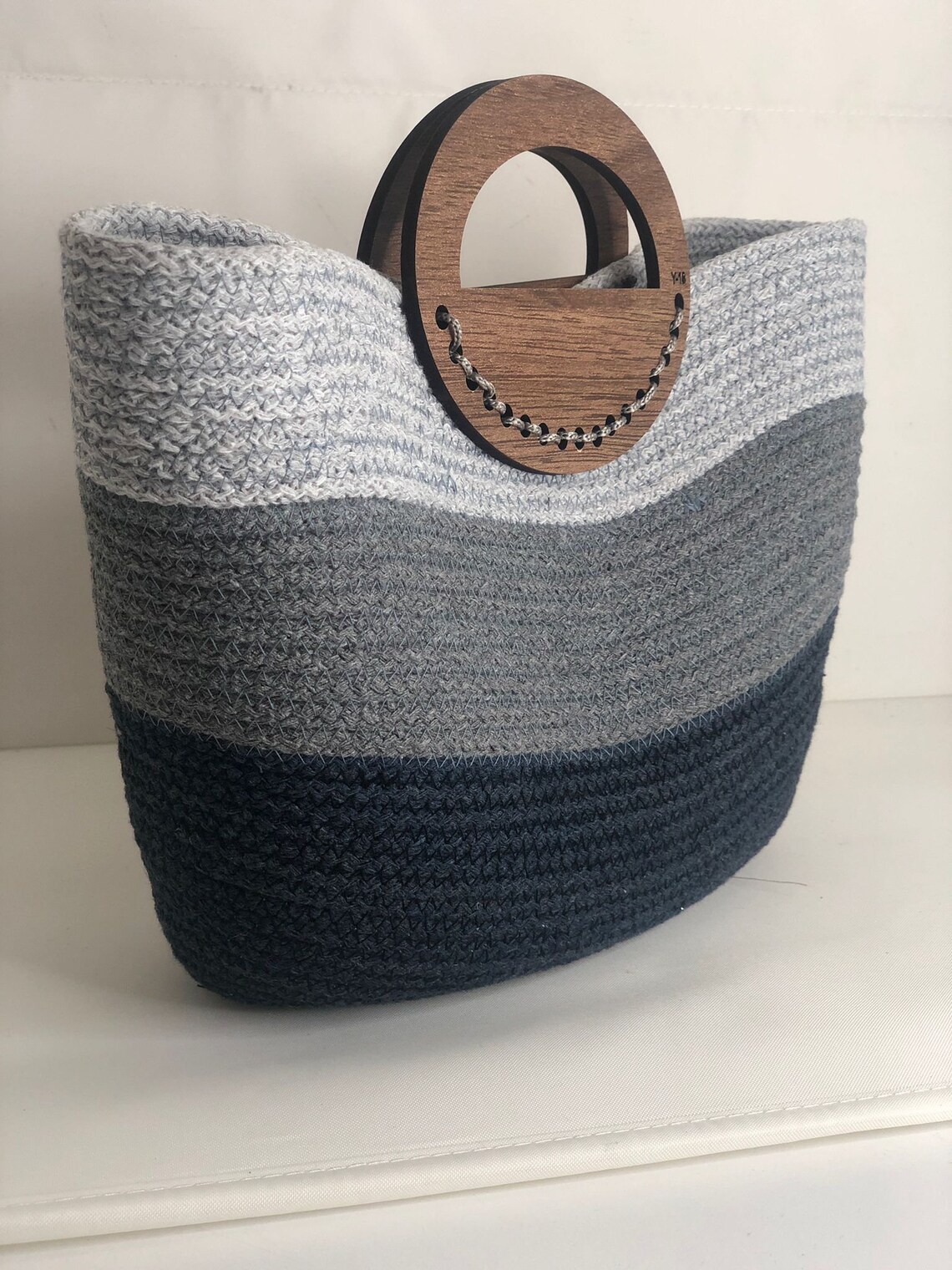 Cotton Rope Tote Bag With Wooden Handle Multi Color Tote Bag | Etsy