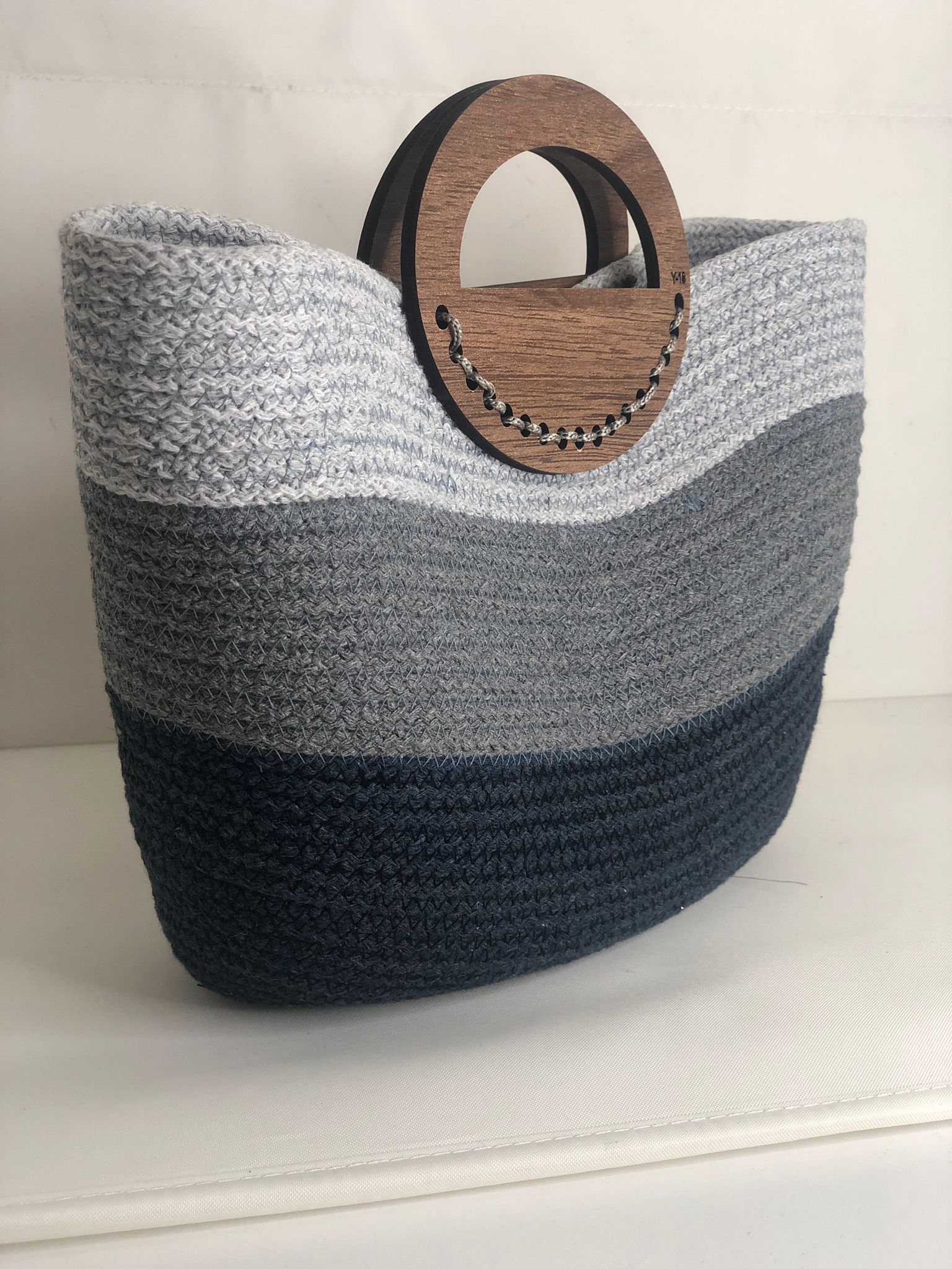 Cotton Rope Tote Bag With Wooden Handle Multi Color Tote Bag | Etsy