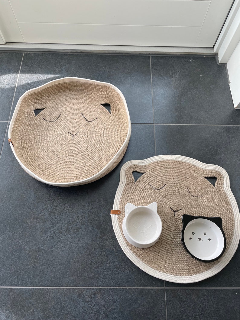 Cat Basket and Scratcher; Handmade Jute Cat Place Mat; Cat Scratch Mat ...