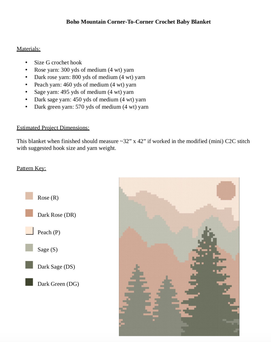 Boho Mountain Baby Blanket Boho C2C Crochet Pattern - Etsy