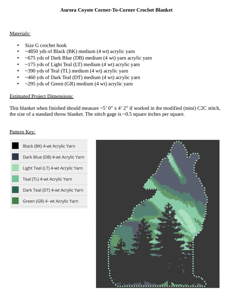 Aurora Coyote C2C Throw Blanket Pattern, Nature Wildlife C2C Crochet - Etsy
