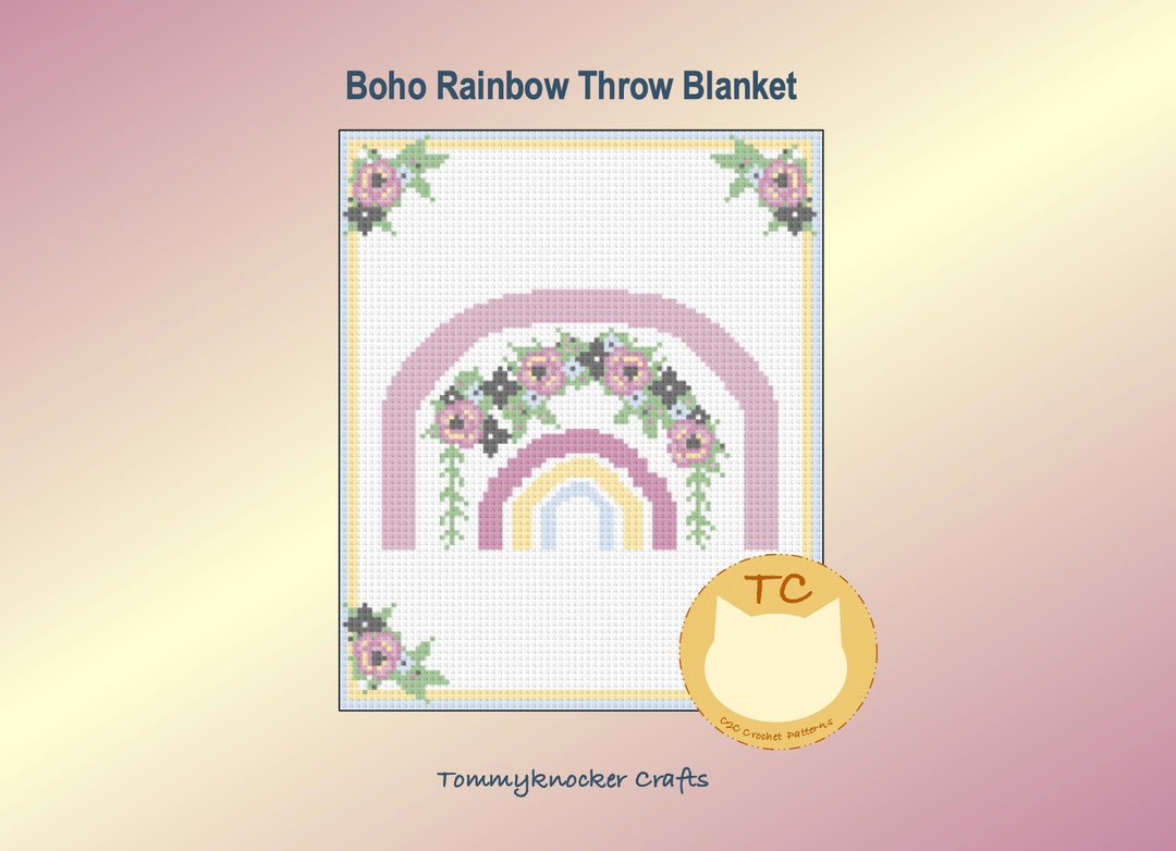 Boho Rainbow C2C Throw Blanket Pattern, Boho Corner-to-corner Crochet ...
