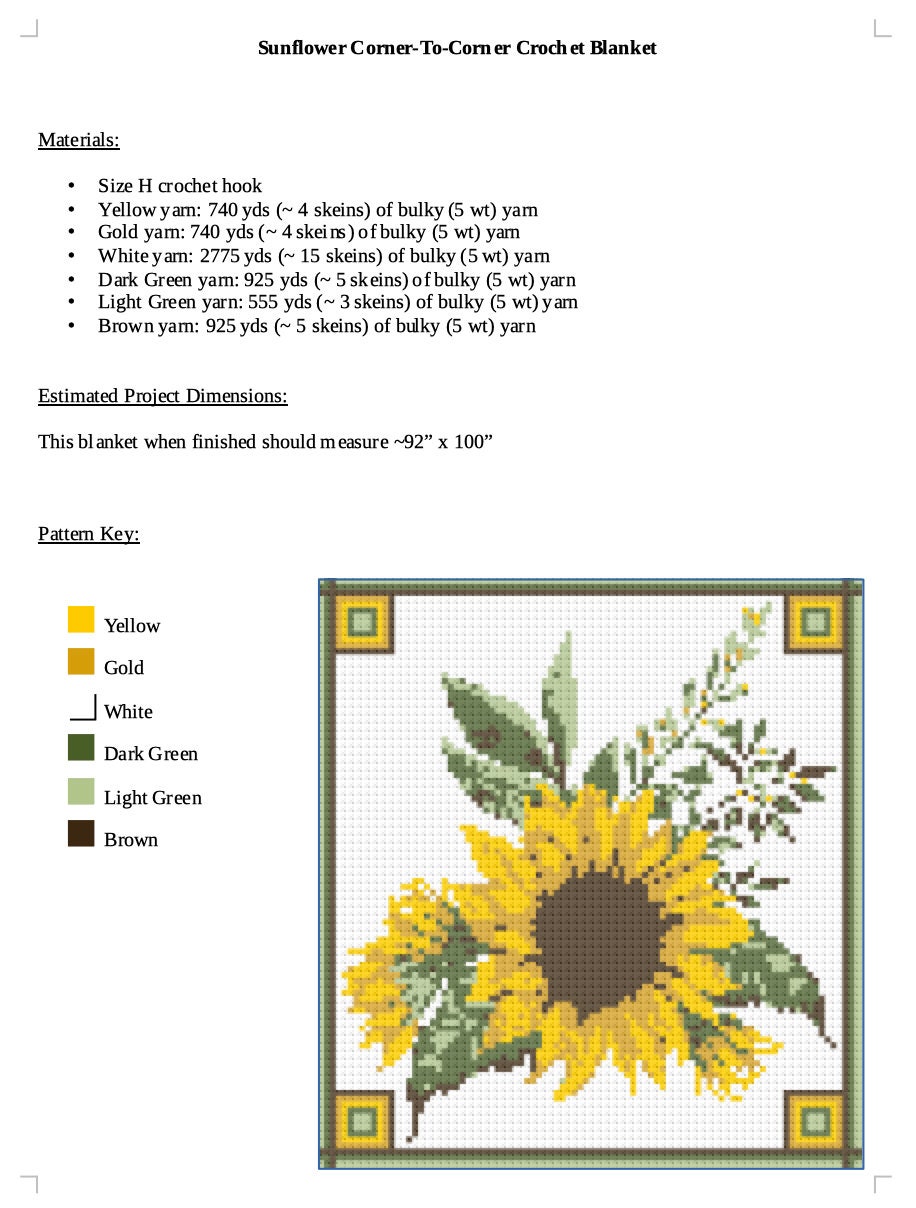 Flowers C2C Corner-to-corner Crochet Blanket Pattern Bundle - Sunflower ...