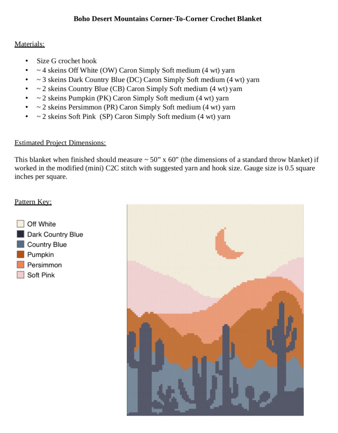 Boho Desert Mountains C2C Crochet Pattern Southwest C2C - Etsy