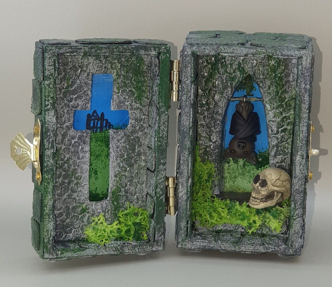 Eerie Vibes Bat Miniature Diorama Shadow Box, Gothic Diorama, Abandoned ...