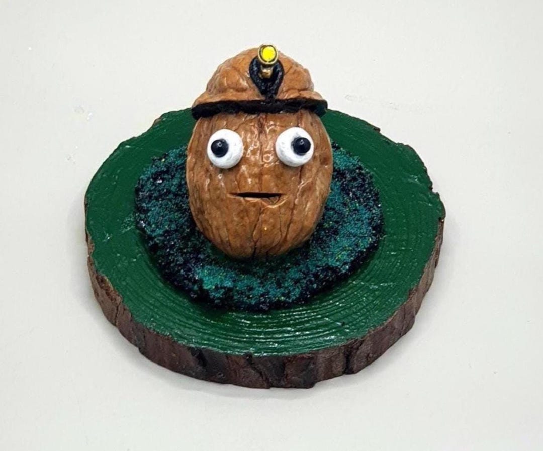 Walnut Shell Coal Miner Ornament, Miniature Diorama Desk Sculpture ...