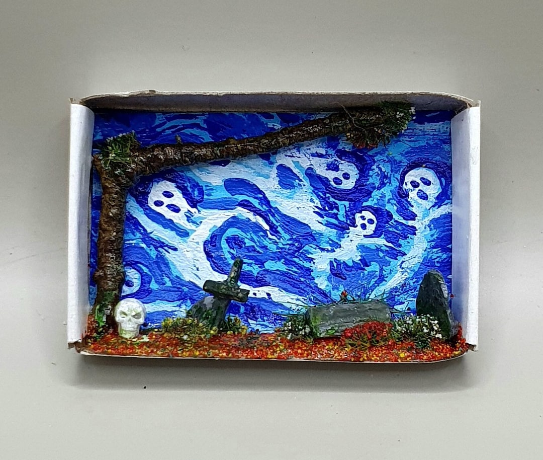 Eerie Vibes Matchbook Shadow Box, Ghost Diorama, Miniature Graveyard ...