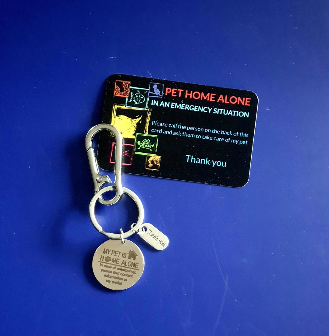 Pet Home Alone Card and Keychain, Emergency Alert Pet Rescue Set, Save ...