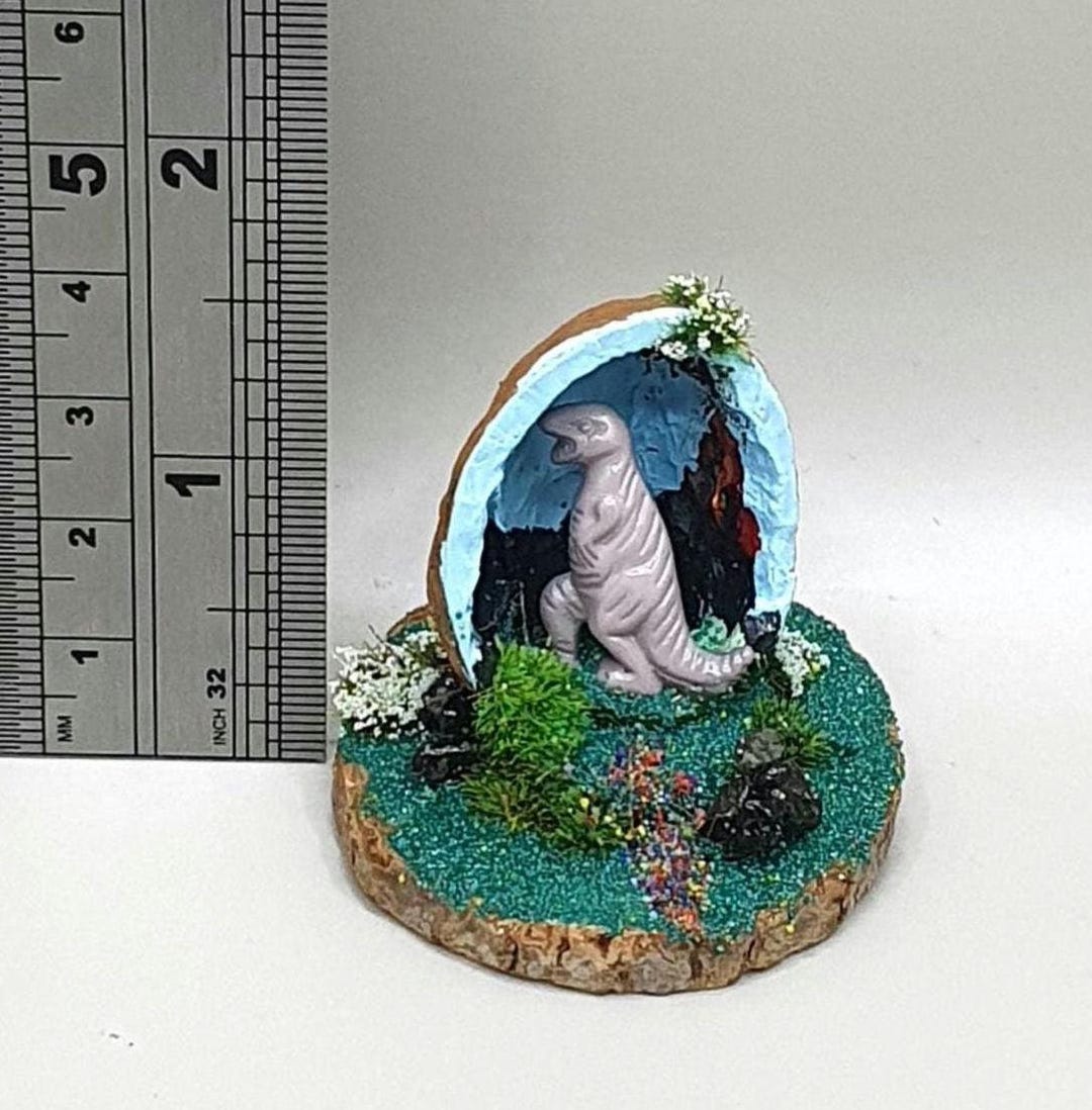 Tiny Dinosaur in a Nutshell, T Rex Miniature Diorama, Walnut Shell ...