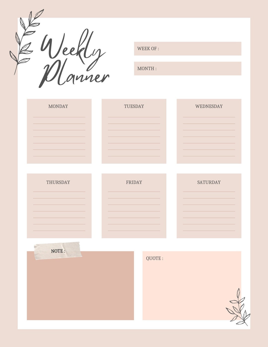 Weekly Planner Organize Your Week Digital Planner Digital Weekly ...