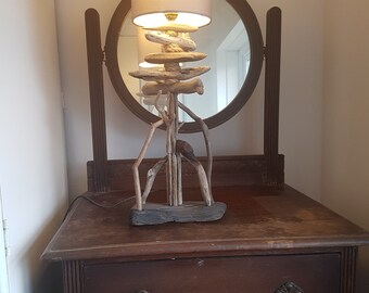 Rustic Wood Table Lamp, Unique Bedside Lamp With Salvaged Old Barn Beam ...